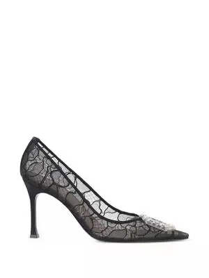 Amina Muaddi Camellia Crystal-embellished Lace Pumps