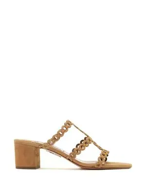 AQUAZZURA Intertwined Strap Suede Mules - Neutrals