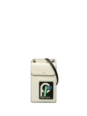 Prada 2000-2026 Saffiano Patch Phone Holder Satchel - White