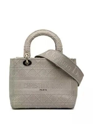 Dior 2020 Medium Embroidered Canvas Cannage Lady D Lite Satchel