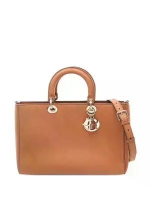Dior 2010-2026 Large Grained Calfskin Lady D Sire Satchel - Brown