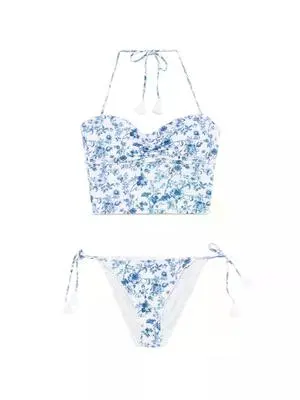 DAZE DAYZ Floral Print Bandeau Bikini - White