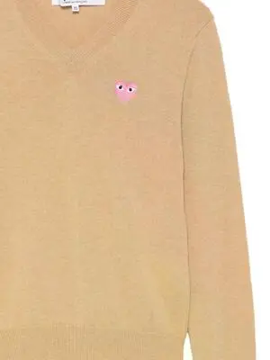 Play Comme Des Garcon Heart-patch V-neck Sweater