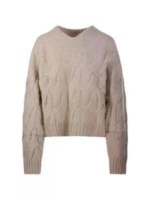 ALLUDE Cable-knit V-neck Sweater