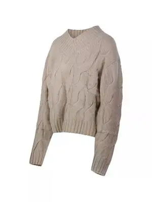 ALLUDE Cable-knit V-neck Sweater