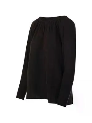 ALLUDE Gathered Neckline Fine-knit Top