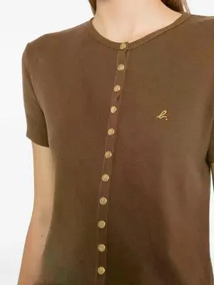 AGNES B. Camel Cotton Short Sleeve Cardigan - Brown