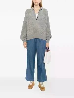AGNES B. Wide Leg Chambray Pants - Blue