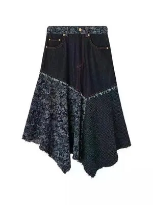 GANNI Patchwork Frayed-edge Denim Skirt