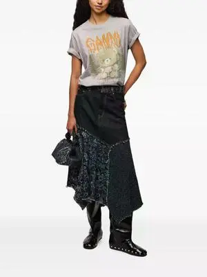 GANNI Patchwork Frayed-edge Denim Skirt