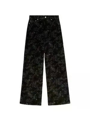 GANNI Printed Denim Wide Leg Jeans