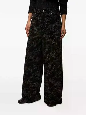 GANNI Printed Denim Wide Leg Jeans