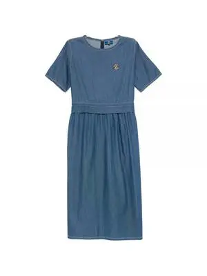AGNES B. Chambray Dress With Logo Patch - Blue