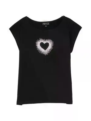 AGNES B. Heart-print Cap-sleeve T-shirt - Black