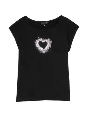 AGNES B. Heart-print Cap Sleeve T-shirt - Black