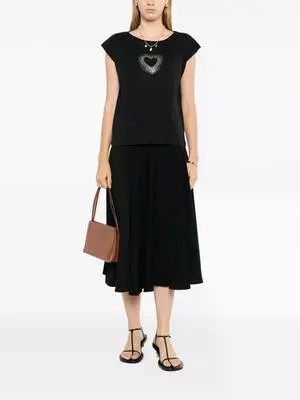 AGNES B. Heart-print Cap Sleeve T-shirt - Black