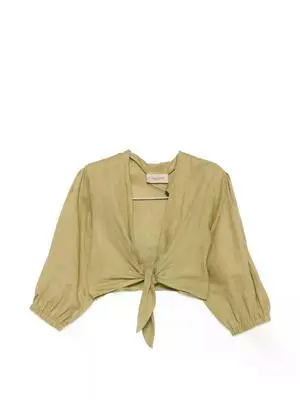 ADRIANA DEGREAS Front-tie Balloon-sleeve Top
