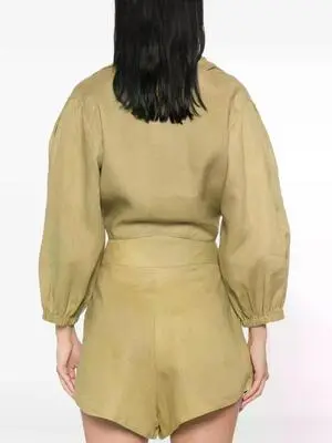 ADRIANA DEGREAS Front-tie Balloon-sleeve Cropped Top - Neutrals
