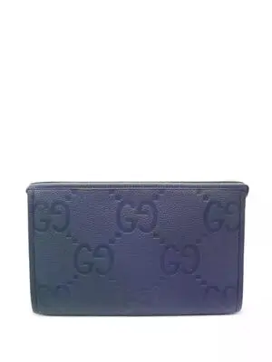 Gucci Leather Jumbo Gg Clutch Bag - Blue