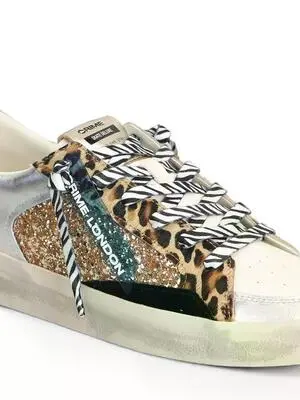 CRIME LONDON Sk8 Deluxe Glitter-panel Leopard-print Sneakers