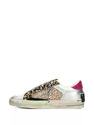 CRIME LONDON Sk8 Deluxe Glitter-panel Leopard-print Sneakers