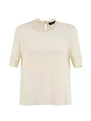 Fabiana Filippi Embroidered-trim Short-sleeve Blouse - Neutrals