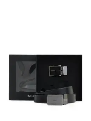 BOSS Reversible Leather Belt With Pin And Plaque Buckles