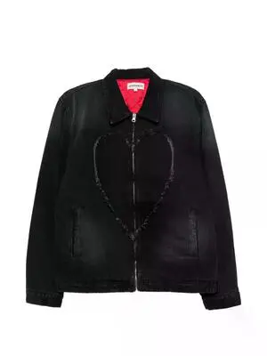 CARNE BOLLENTE Washed Heart Motif Denim Jacket - Black