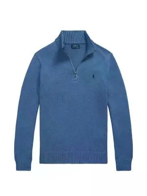 Polo Ralph Lauren Quarter-zip Cotton Mockneck Jumper - Blue