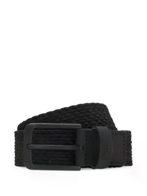 BOSS Woven Belt With Leather Trims And Logo Detail - Black