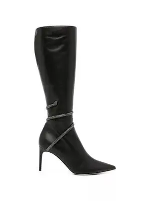 Rene Caovilla Leather Embellished Stiletto Boots