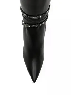 Rene Caovilla Leather Embellished Stiletto Boots