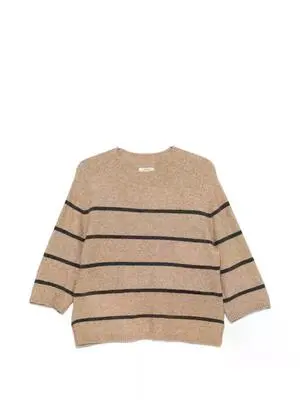 YERSE Striped Three-quarter Sleeve Sweater - Neutrals