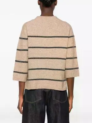YERSE Striped Three-quarter Sleeve Sweater