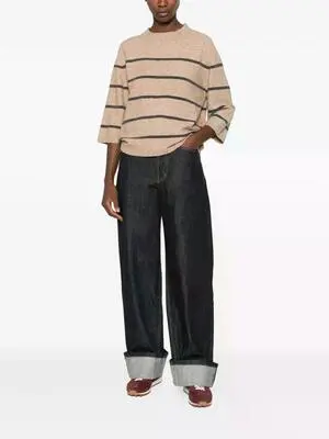 YERSE Striped Three-quarter Sleeve Sweater