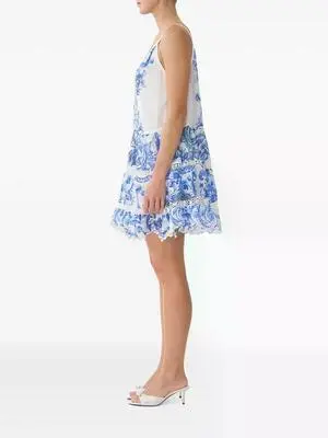 Camilla Gather-waist Short Dress With V-neckline And Lace Trim
