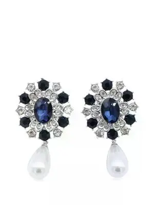 SELF-PORTRAIT Crystal And Faux Pearl Drop Earrings - Silver