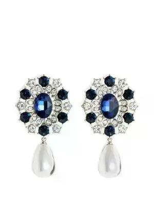 SELF-PORTRAIT Crystal And Faux Pearl Drop Earrings - Silver
