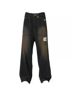 Mihara Yasuhiro Sweat Layered Wide-leg Denim Pants