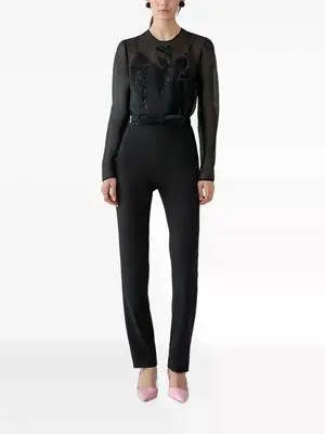 Carolina Herrera Sheer Floral Embroidered Long Sleeve Blouse