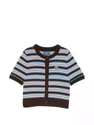 AGNES B. Striped Short-sleeve Top - Brown