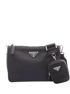 Prada 2013-2026 Saffiano Trimmed Re Nylon Zip Top Crossbody Bag - Black