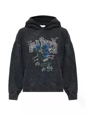 GANNI Graphic-print Cotton Hoodie - Black