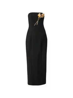 Carolina Herrera Calla Lily Brooch Strapless Midi Dress