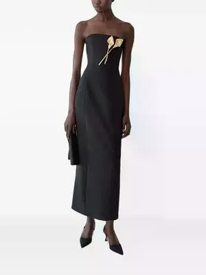 Carolina Herrera Calla Lily Brooch Strapless Midi Dress