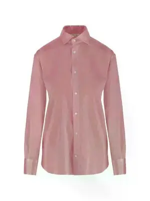 HER SHIRT Satin-finish Long-sleeve Shirt - Pink