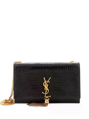 Saint Laurent Classic Monogram Tassel Crocodile Embossed Leather Medium Crossbody Bag