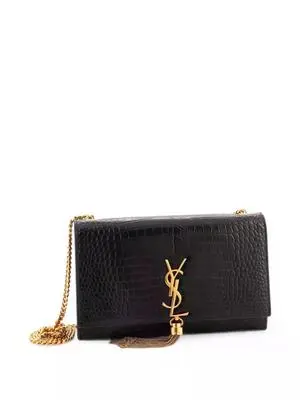 Saint Laurent Classic Monogram Tassel Crocodile Embossed Leather Medium Crossbody Bag