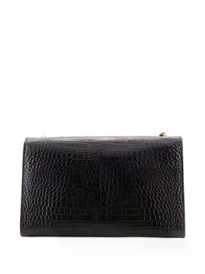Saint Laurent Monogram Tassel Crocodile Embossed Leather Medium Crossbody Bag - Black