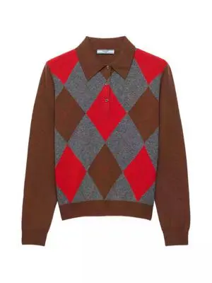 Prada Argyle Cashmere Polo Sweater